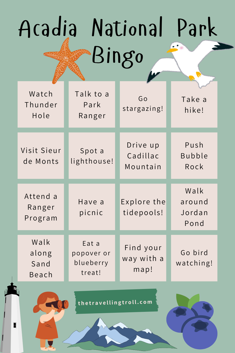 Acadia National Park Bingo! - The Travelling Troll